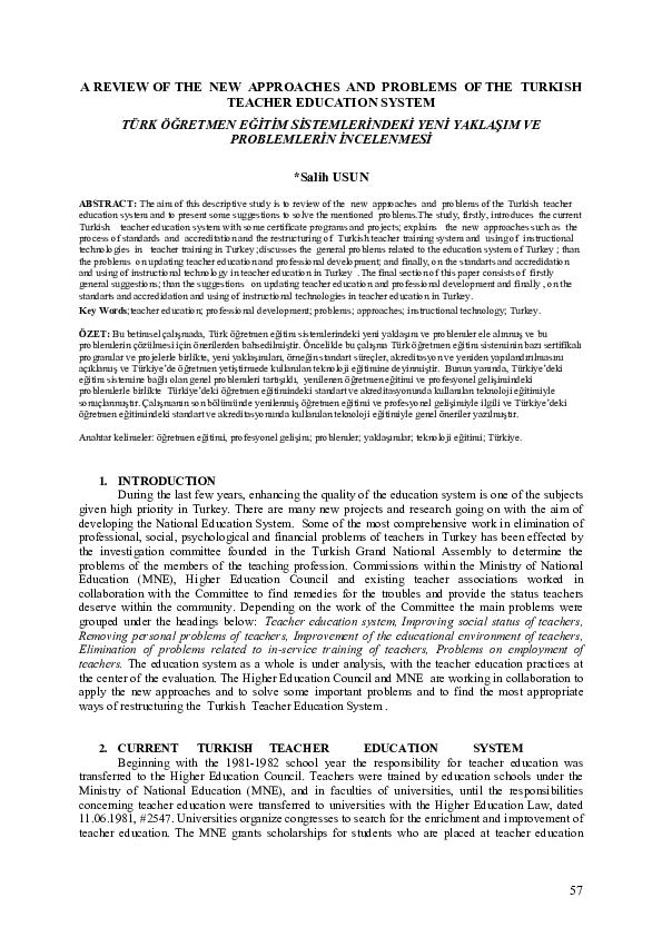 (PDF) A REVIEW OF THE NEW APPROACHES AND PROBLEMS OF THE TURKISH ...