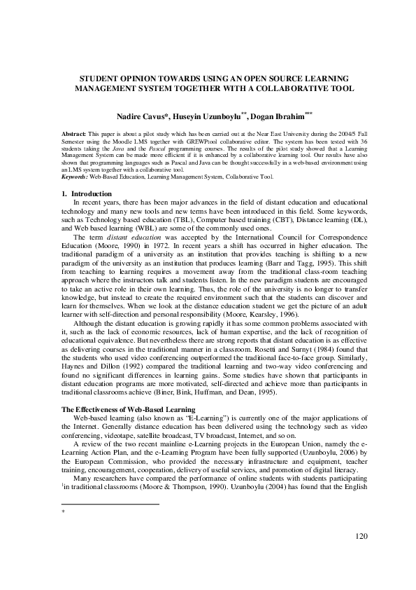 (PDF) STUDENT OPINION TOWARDS USING AN OPEN SOURCE LEARNING MANAGEMENT SYSTEM TOGETHER WITH A ...