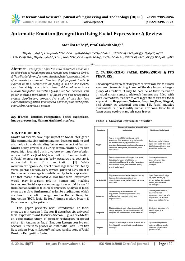 (PDF) Automatic Emotion Recognition Using Facial Expression: A Review