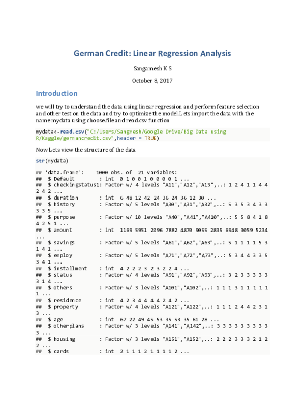(DOC) German Credit: Linear Regression Analysis