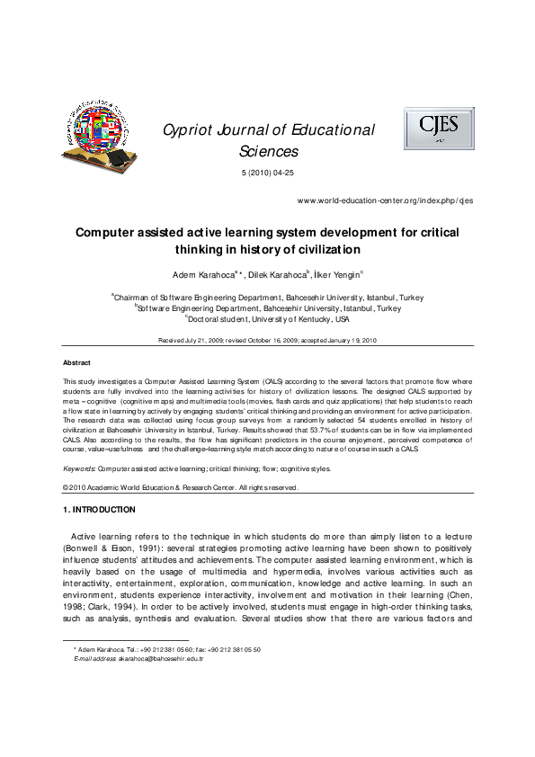 (PDF) Computer assisted active learning system development for critical thinking in history of ...