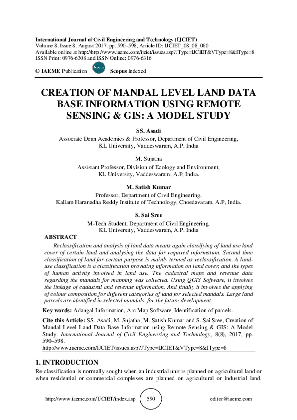 (PDF) CREATION OF MANDAL LEVEL LAND DATA BASE INFORMATION USING REMOTE ...