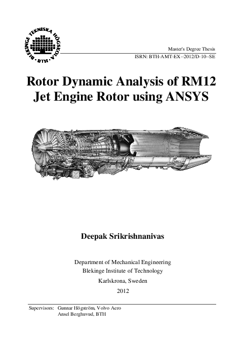 (PDF) Rotor Dynamic Analysis of RM12 Jet Engine Rotor using ANSYS