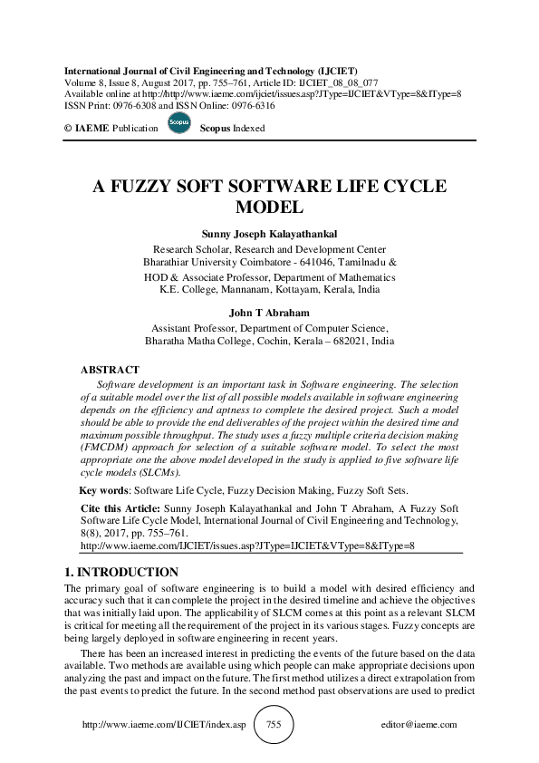 (PDF) A FUZZY SOFT SOFTWARE LIFE CYCLE MODEL