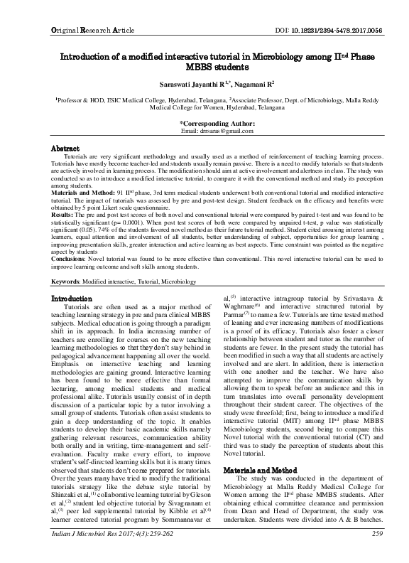 (PDF) Introduction of a modified interactive tutorial in Microbiology ...
