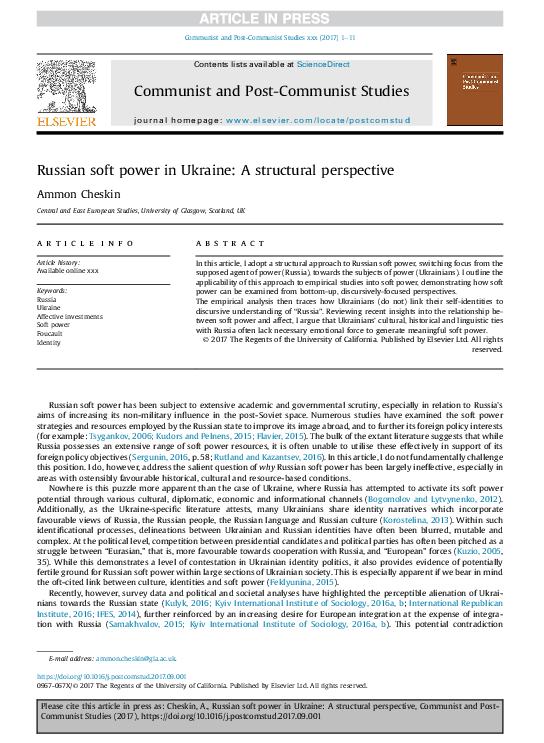 (PDF) Russian soft power in Ukraine: A structural perspective