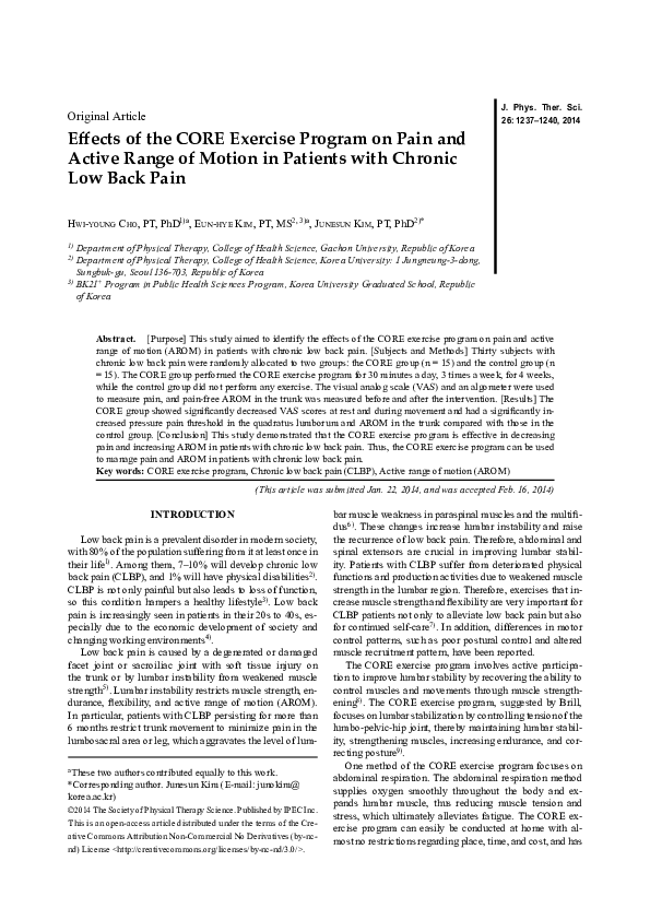 (PDF) Effects of the CORE Exercise Program on Pain and Active Range of Motion in Patients with ...