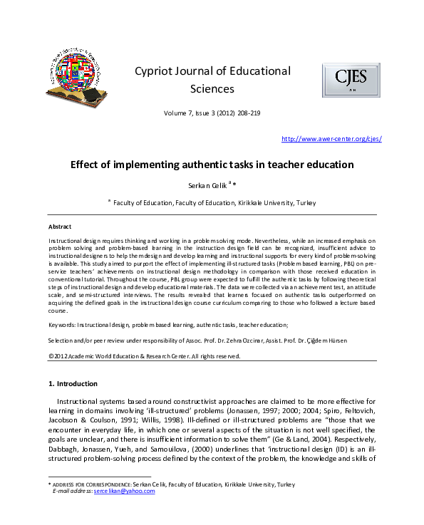 (PDF) Effect of implementing authentic tasks in teacher education | Science Park Research ...
