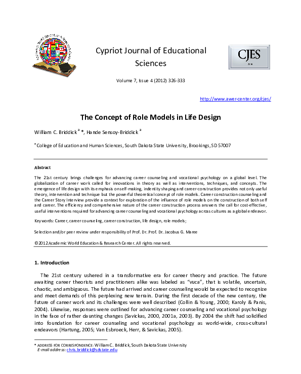 (PDF) The Concept of Role Models in Life Design | Science Park Research ...