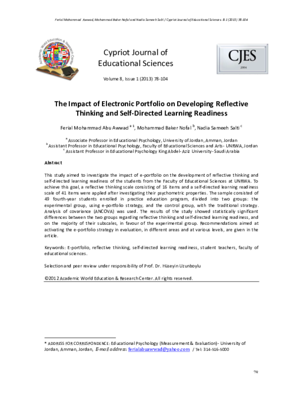 (PDF) The Impact of Electronic Portfolio on Developing Reflective ...