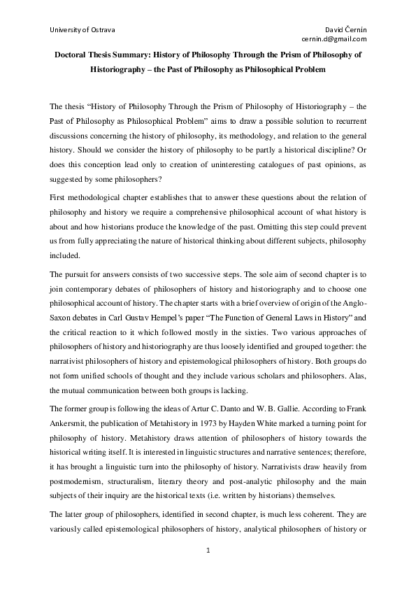 (PDF) Doctoral Thesis Summary: "History of Philosophy Through the Prism ...