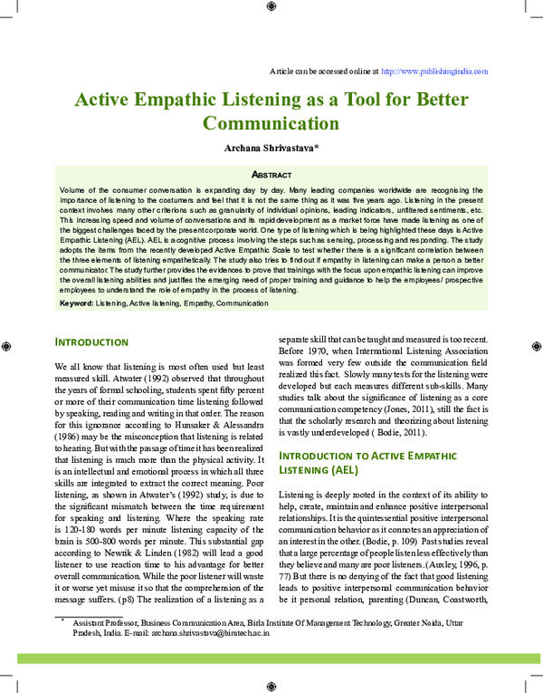 (PDF) Active Empathic Listening as a Tool for Better Communication