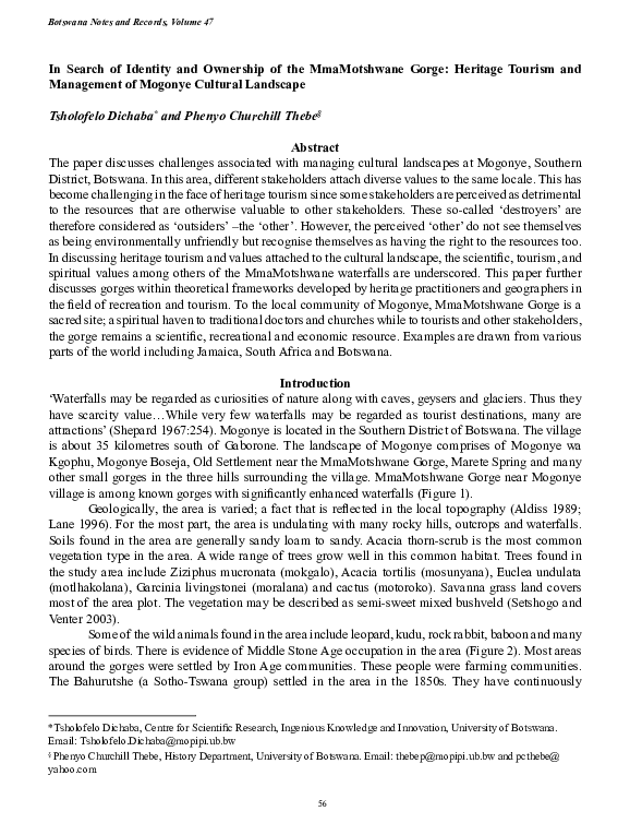 (PDF) In Search of Identity and Ownership of the MmaMotshwane Gorge ...