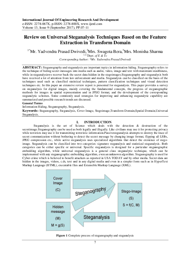 (PDF) Review on Universal Steganalysis Techniques Based on the Feature Extraction in Transform ...