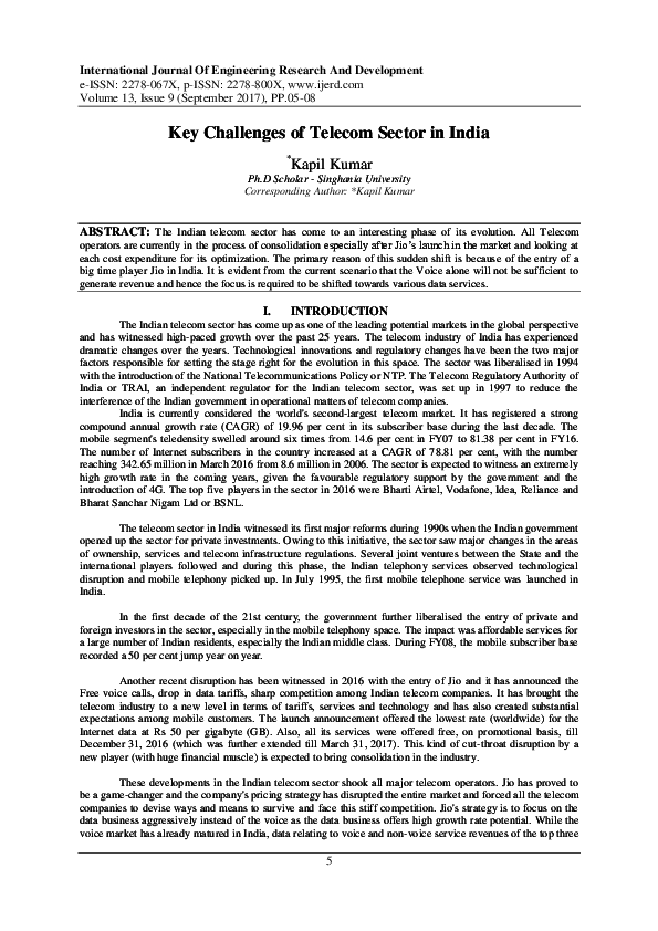 (PDF) Key Challenges of Telecom Sector in India