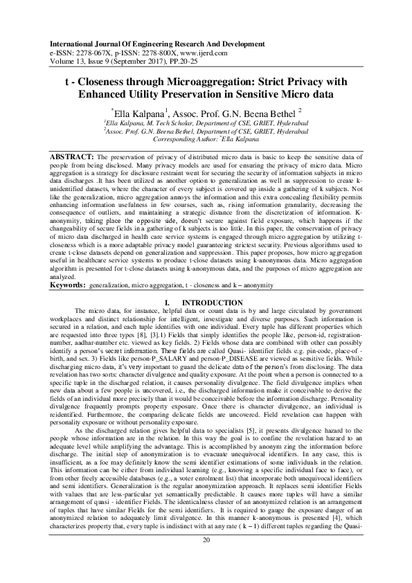(PDF) t - Closeness through Microaggregation: Strict Privacy with Enhanced Utility Preservation ...