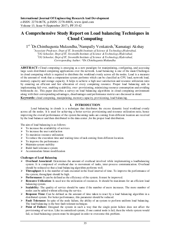 (PDF) A Comprehensive Study Report on Load balancing Techniques in ...
