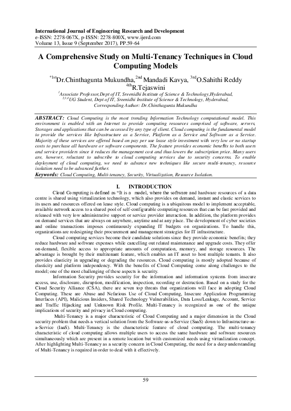 (PDF) A Comprehensive Study on Multi-Tenancy Techniques in Cloud ...