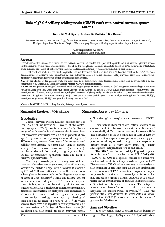 (PDF) Role of glial fibrillary acidic protein (GFAP) marker in central ...