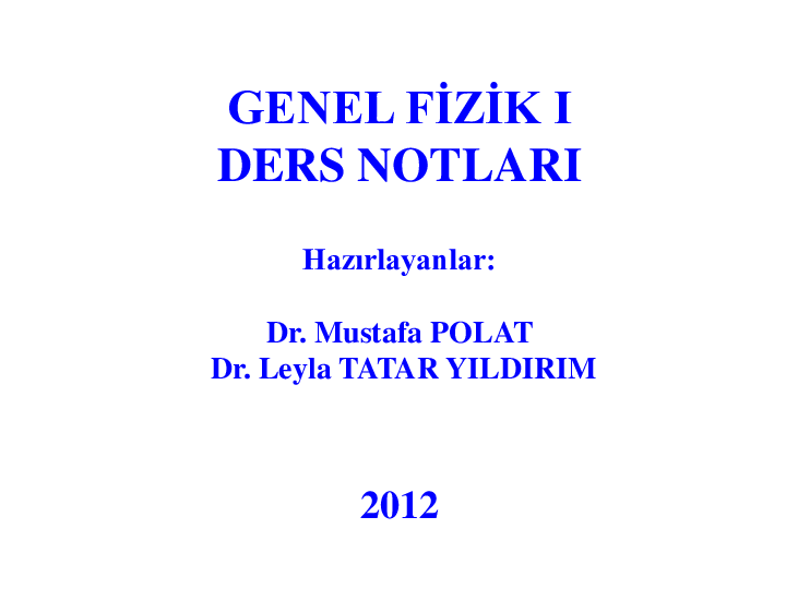 (PDF) FIZIK I DERS NOTLARI