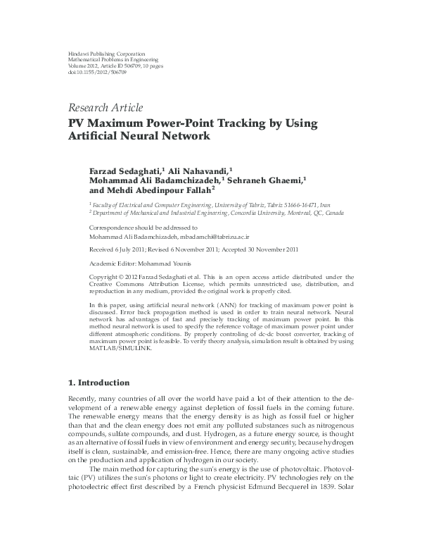 Pdf Pv Maximum Power Point Tracking By Using Artificial Neural Network