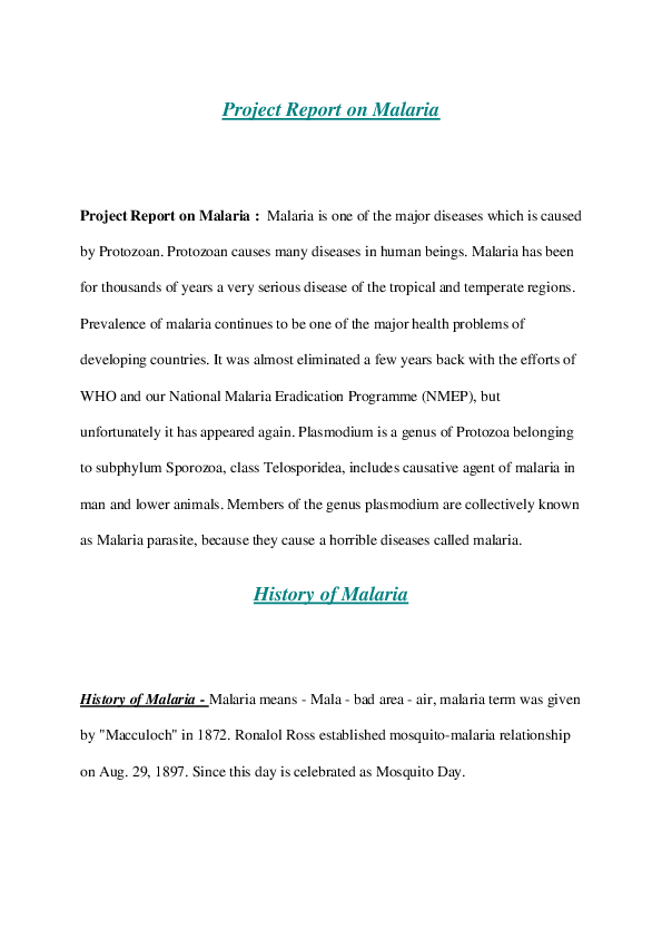 (DOC) Project Report on Malaria