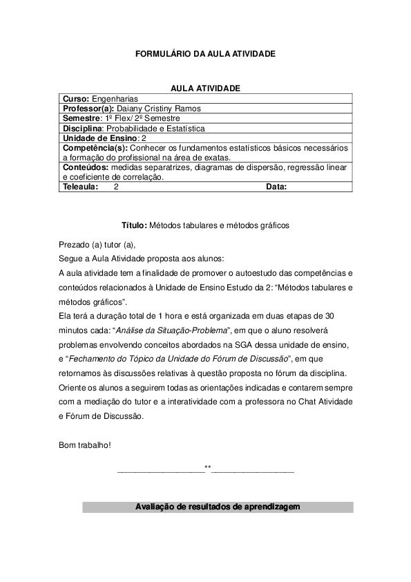 (PDF) FORMULÁRIO DA AULA ATIVIDADE