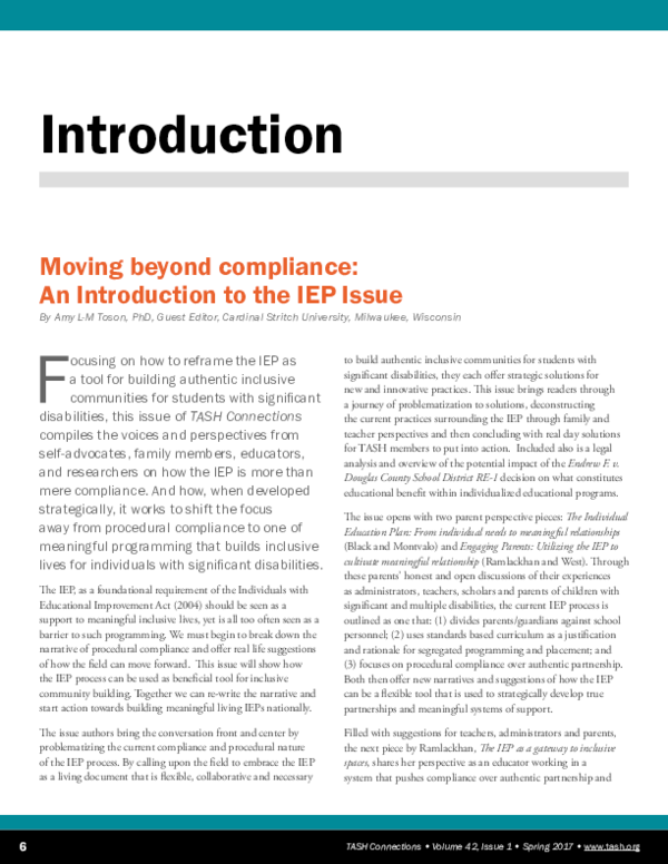 (PDF) Moving beyond compliance: An Introduction to the IEP Issue