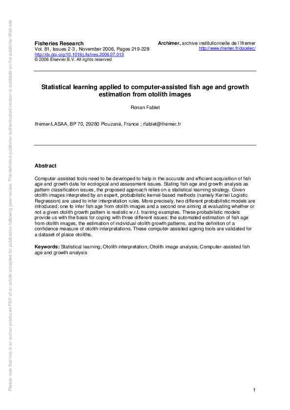 (PDF) Statistical learning applied to computer-assisted fish age and growth estimation from ...