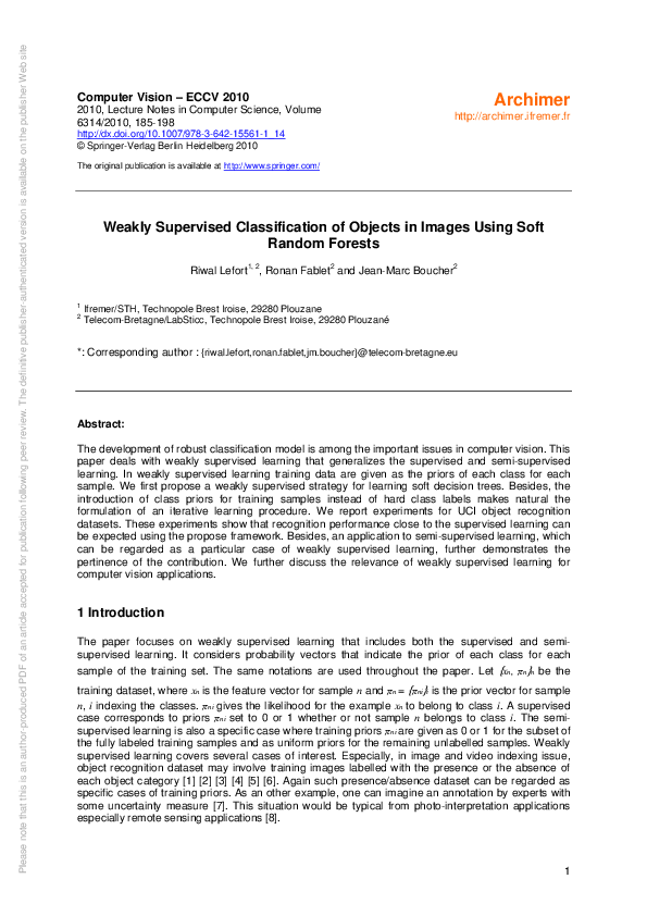 (PDF) Weakly Supervised Classification of Objects in Images Using Soft Random Forests
