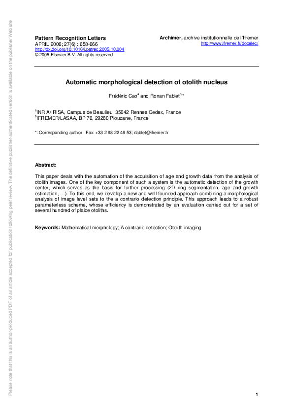 (PDF) Automatic morphological detection of otolith nucleus