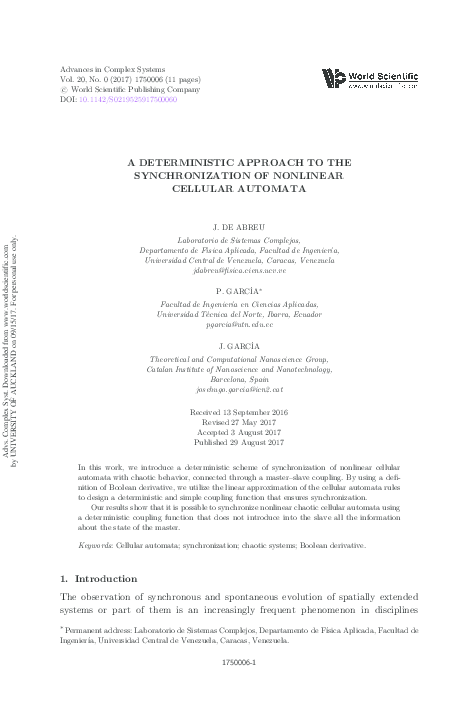 (PDF) A DETERMINISTIC APPROACH TO THE SYNCHRONIZATION OF NONLINEAR CELLULAR AUTOMATA