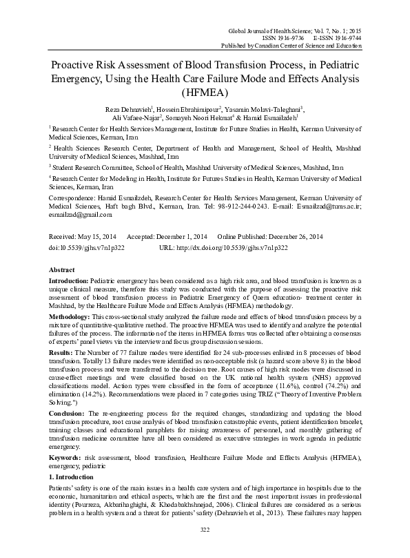 (PDF) Proactive risk assessment of blood transfusion process, in ...