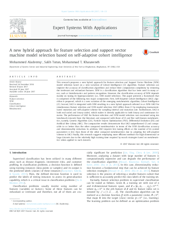 (PDF) A new hybrid approach for feature selection and support vector machine model selection ...
