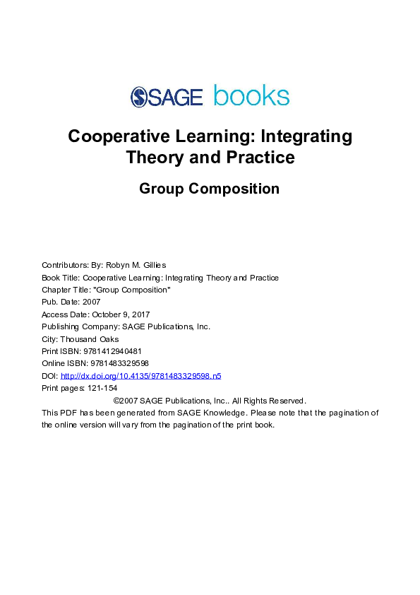 (PDF) Cooperative Learning: Integrating Theory and Practice Group Composition