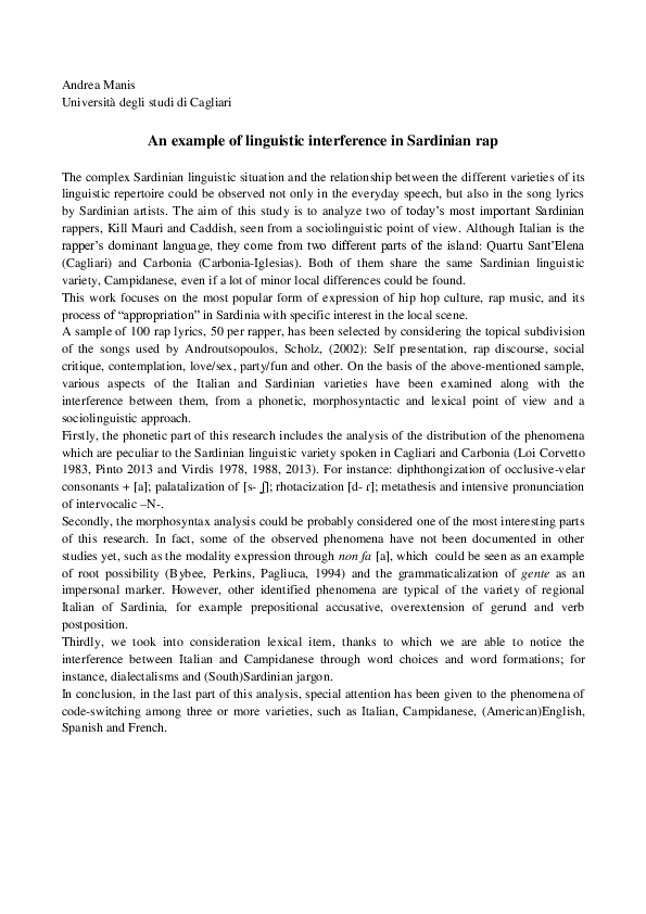 (PDF) An example of linguistic interference in Sardinian rap