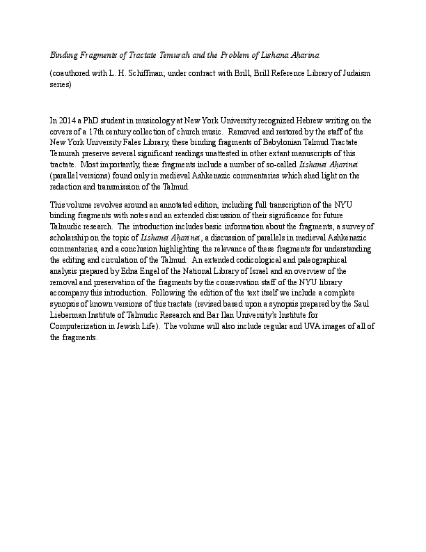 (DOC) Binding Fragments of Tractate Temurah and the Problem of Lishana ...