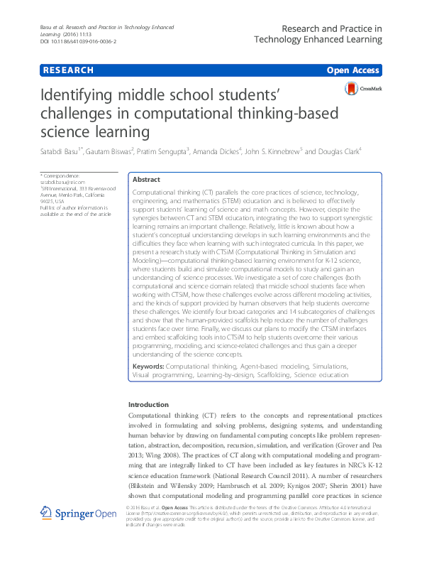 (PDF) Identifying middle school students' challenges in computational ...