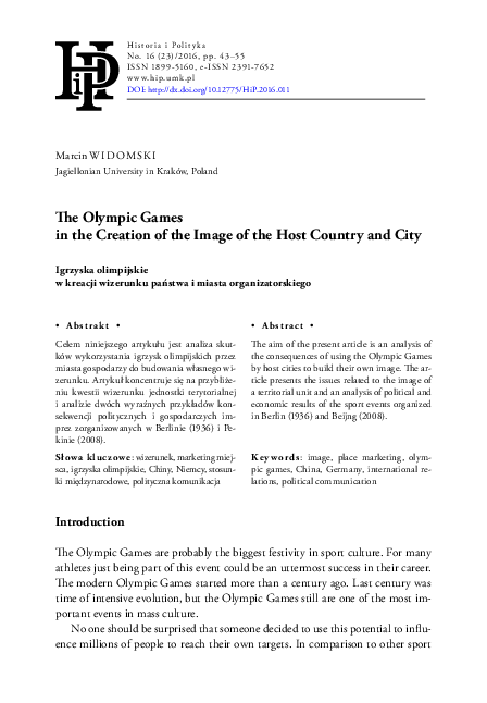 (PDF) The Olympic Games in the Creation of the Image of the Host ...