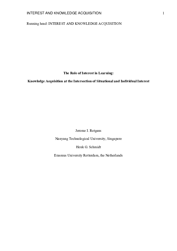 (PDF) The Role of Interest in Learning: Knowledge Acquisition at the ...