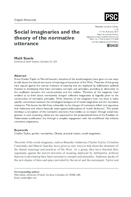 (PDF) Social imaginaries and the theory of the normative utterance