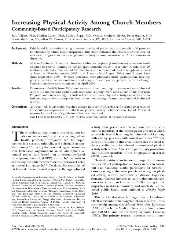 (PDF) Increasing Physical Activity Among Church Members