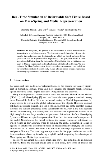 Pdf Real Time Simulation Of Deformable Soft Tissue Based On Mass Spring And Medial Representation