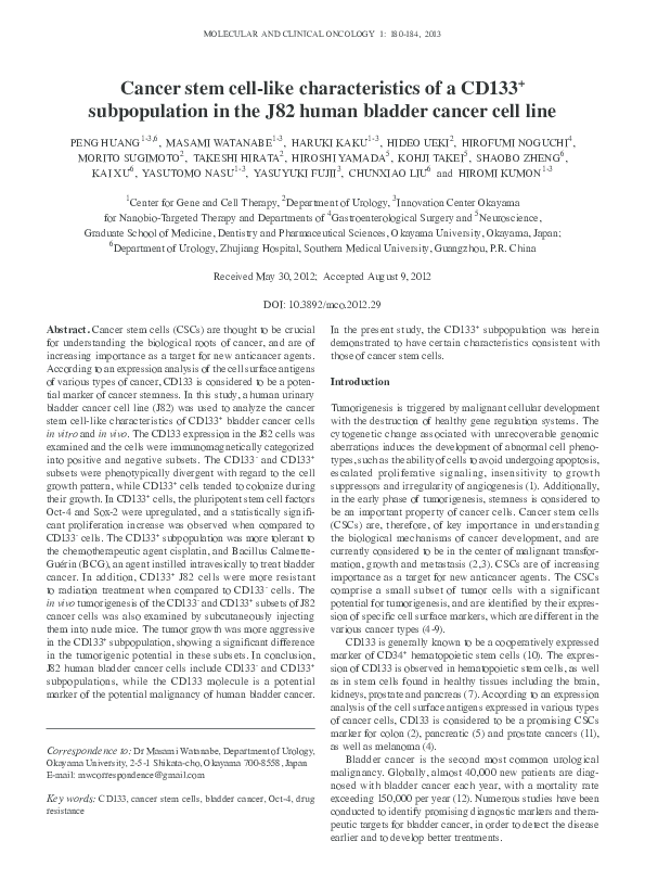 (PDF) Cancer stem cell-like characteristics of a CD133(+) subpopulation ...