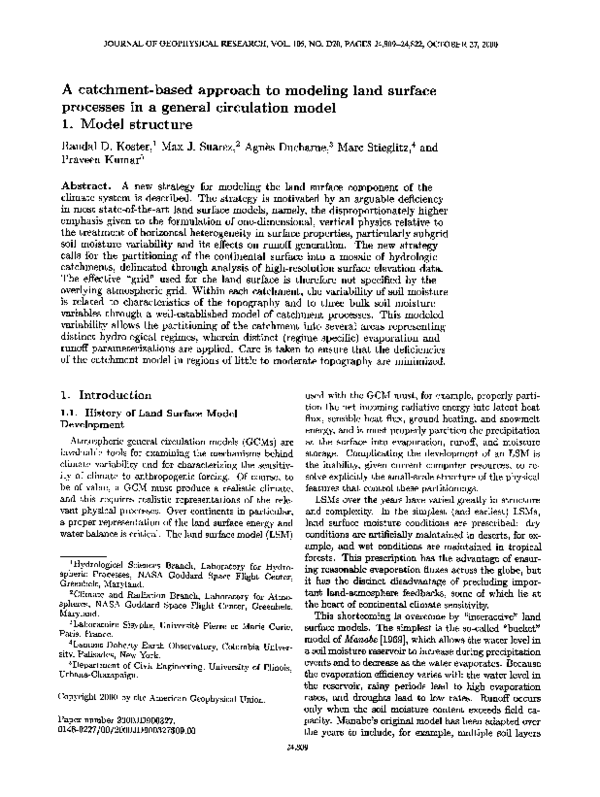 Pdf A Catchment Based Approach To Modeling Land Surface Processes In A General Circulation