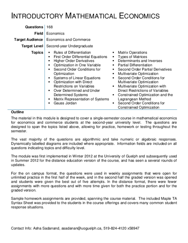 (PDF) INTRODUCTORY MATHEMATICAL ECONOMICS