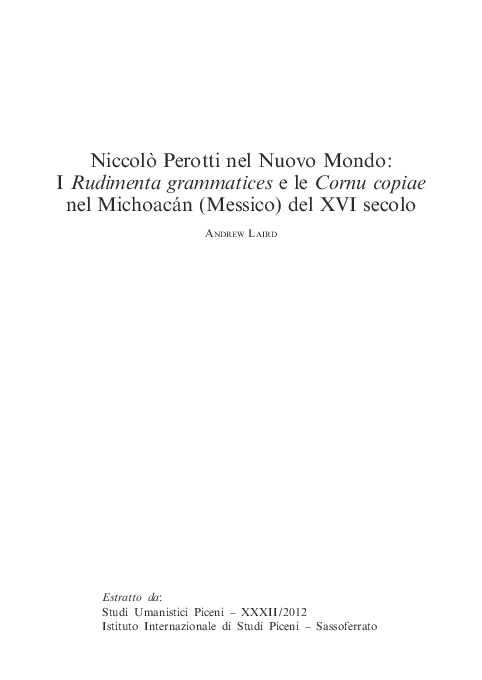 (PDF) Niccolò Perotti nel Nuovo Mundo: I Rudimenta grammatices e Cornu ...