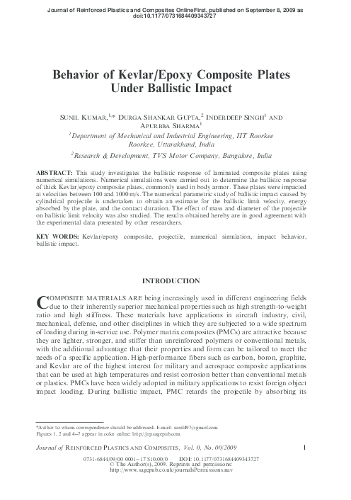 (PDF) Behavior of Kevlar/Epoxy Composite Plates Under Ballistic Impact