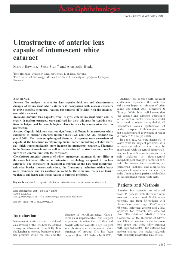 (PDF) Ultrastructure of anterior lens capsule of intumescent white cataract