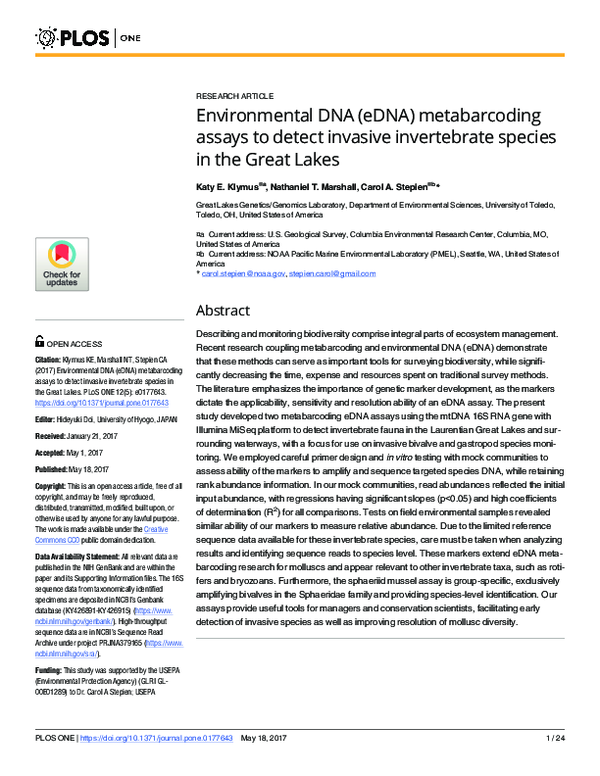 (PDF) Environmental DNA (eDNA) metabarcoding assays to detect invasive ...